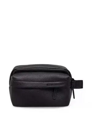 Armani Exchange Logo-plaque Pebbled Wash Bag - Black