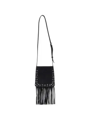 Valentino Garavani Nellcôte Small Shoulder Bag In Suede With Fringes - Black