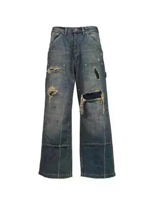DAIRIKU Distressed Double-knee Jeans