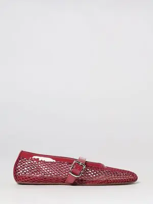 Alaïa Alaia Mary Jane Mesh And Patent Leather Ballerina Flats With Strap - Red