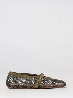 Alaïa AlaiA Women Mary Jane Ballet Flats Alaia In Mesh Nylon With Strap And Suede Toe Green