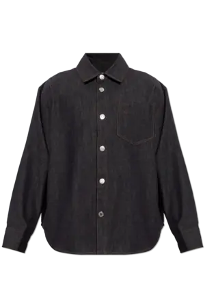 AMI Paris Denim Shirt With Logo - Navy Blue