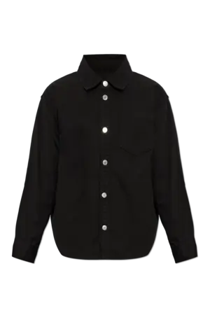 AMI Paris Denim Shirt With Embroidered Logo - Black