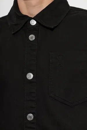 AMI Paris Denim Shirt With Embroidered Logo