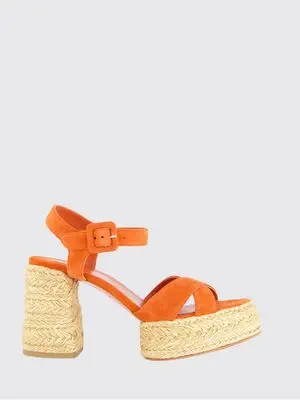 CHRISTIAN LOUBOUTIN Calakala Suede Platform Sandals With A Jute Midsole - Orange