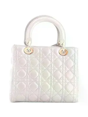 Dior Lady Bag Cannage Quilt Metallic Leather Medium Satchel - Grey