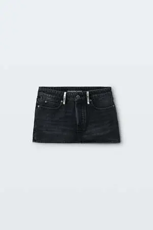 Alexander Wang Denim Mini Skort With Crystal Beltloops - Grey Aged