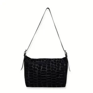 JUAN-JO Croc-embossed Suede Large Crossbody Bag - Black