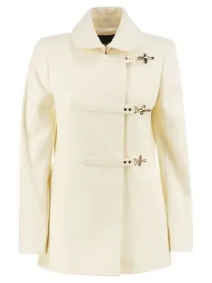FAY Wool-blend Short Coat With 3 Ganci - White