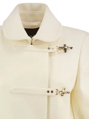 FAY Wool-blend Short Coat With 3 Ganci - White