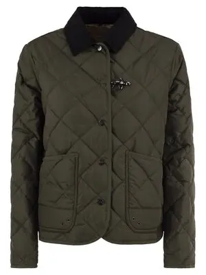 FAY Quilted Jacket With Corduroy Collar And Hook - Multicolor
