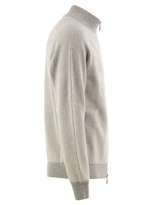 Peserico Ribbed Virgin Wool And Cashmere Zip Cardigan