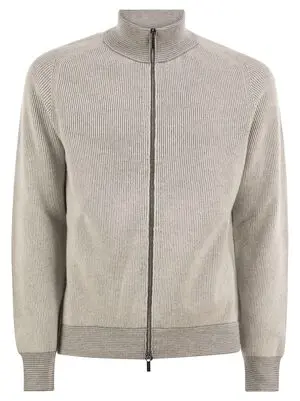 Peserico Ribbed Virgin Wool And Cashmere Zip Cardigan - Multicolor