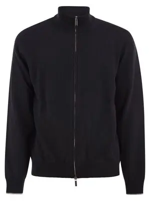Peserico Virgin Wool And Cashmere Zip Cardigan - Blue