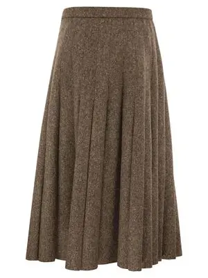 Brunello Cucinelli Pleated Wool Midi Skirt