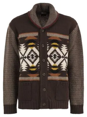 FAY Wool Cardigan With Jacquard Pattern - Brown