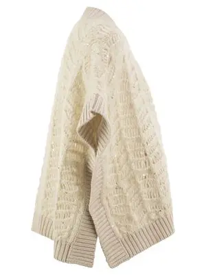 Peserico Openwork Knit Poncho With Sequins - White