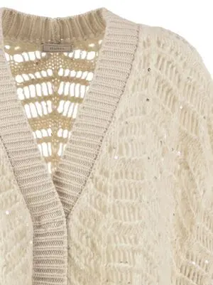 Peserico Openwork Knit Poncho With Sequins - White