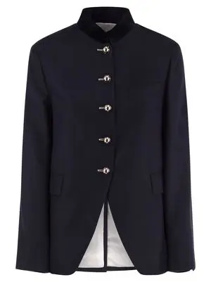 FAY Viscose And Wool Blend Jacket With Contrasting Collar - Blue