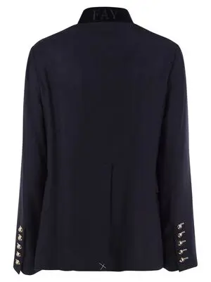 FAY Viscose And Wool Blend Jacket With Contrasting Collar - Blue