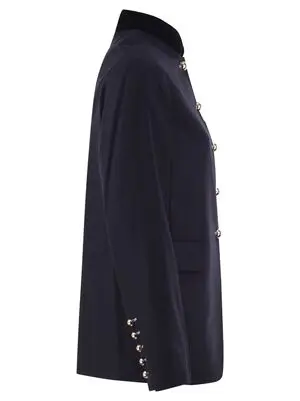 FAY Viscose And Wool Blend Jacket With Contrasting Collar - Blue