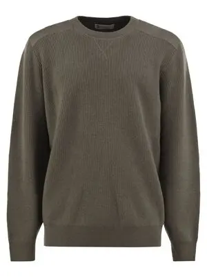 Brunello Cucinelli Pure Cashmere Ribbed Crew-neck Sweater With Cotton Details - Multicolor