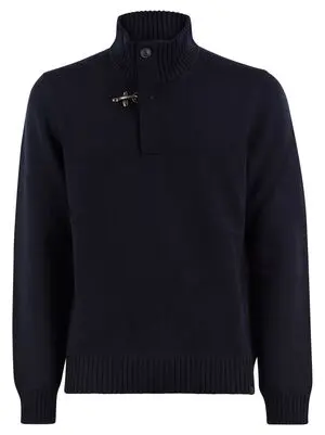 FAY Virgin Wool Jumper With High Neck And Hook Fastening - Multicolor