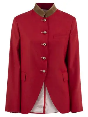 FAY Viscose And Wool Blend Jacket With Contrasting Collar - Red