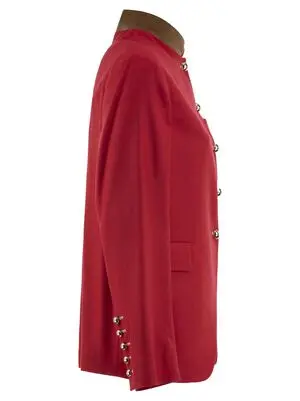 FAY Viscose And Wool Blend Jacket With Contrasting Collar - Red