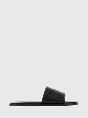 Loewe Origami Smooth Leather Slide Sandals With Embossed Logo - Black