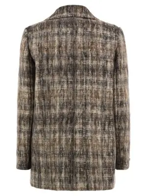 Peserico Double-breasted Mohair-blend Checked Blazer - Gray