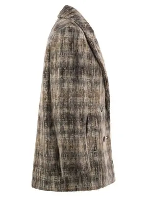 Peserico Double-breasted Mohair-blend Checked Blazer - Gray