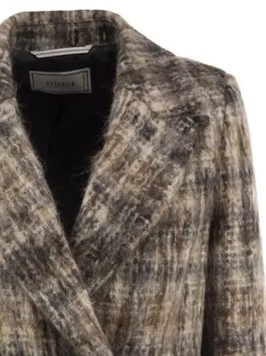 Peserico Double-breasted Mohair-blend Checked Blazer - Gray