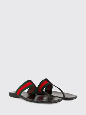 Gucci Flip-flop Sandals In Nylon With Iconic Bicolour Web Stripe - Black