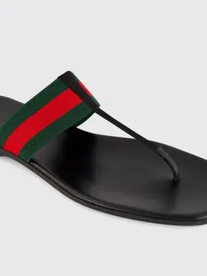 Gucci Flip-flop Sandals In Nylon With Iconic Bicolour Web Stripe - Black