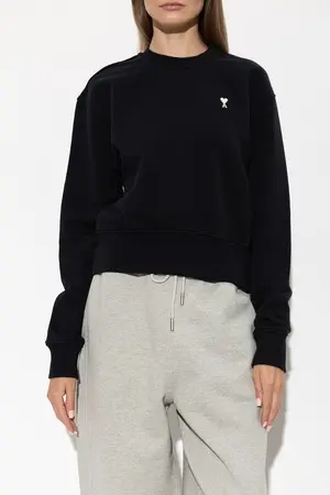 AMI Paris Cotton Sweatshirt With Embroidered Logo - Black