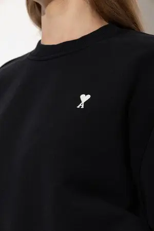 AMI Paris Cotton Sweatshirt With Embroidered Logo - Black