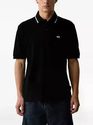 Armani Exchange Logo-embroidered Tipped Polo Shirt - Black
