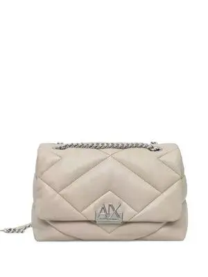 Armani Exchange Quilted Logo-plaque Shoulder Bag - White