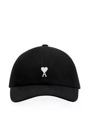 AMI Paris Cotton Cap With De Coeur - Black