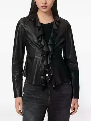 ALLSAINTS Luana Ruffled Leather Jacket - Black