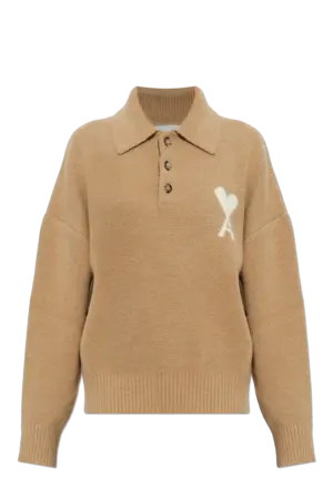 AMI Paris Logo Polo Sweater - Beige