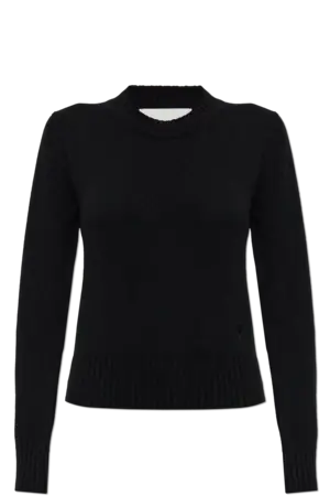 AMI Paris Cashmere Sweater With Embroidered Logo - Black