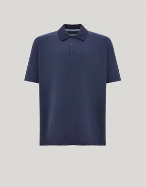 Canali Navy Two-tone Cotton Piqué Polo Shirt - Blue