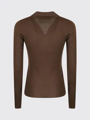 Max Mara Ribbed Silk And Cashmere Knit Polo With V-neck And Slim Fit - Brown