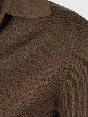 Max Mara Ribbed Silk And Cashmere Knit Polo With V-neck And Slim Fit - Brown