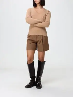 Max Mara Slim Fit Wool And Cashmere Crewneck Jumper With Ribbed Trims - Brown