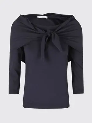 Max Mara Slim Fit Striped Wool Crewneck Jumper With Pussy-bow Neck - Blue