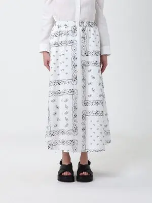 Max Mara Caravan Midi Cotton Skirt With Bandana Print - White