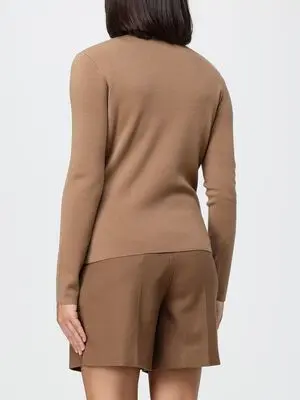 Max Mara Slim Fit Pure Virgin Wool Crewneck Jumper With Tonal Logo - Brown